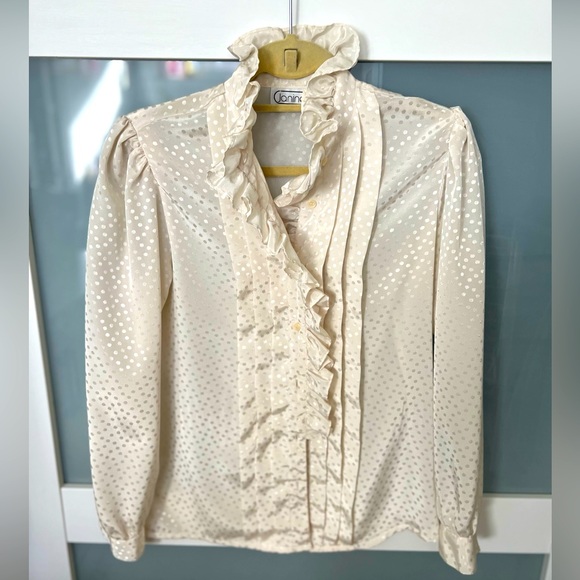 Janine | Tops | Vintage Janine Satin Ruffle Blouse With Polka Dots ...